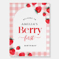 Pink Gingham Berry First Birthday Strawberry Girl Foam Board | Zazzle