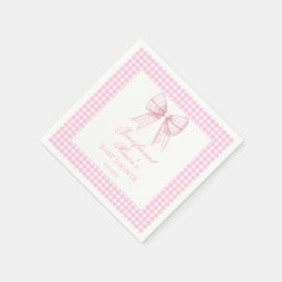 Pink gingham bow ribbon baby girl shower napkins | Zazzle