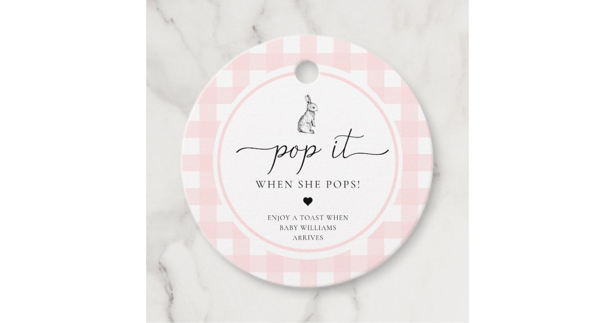 Pink Gingham Bunny Rabbit Pop It When She Pops Favor Tags | Zazzle