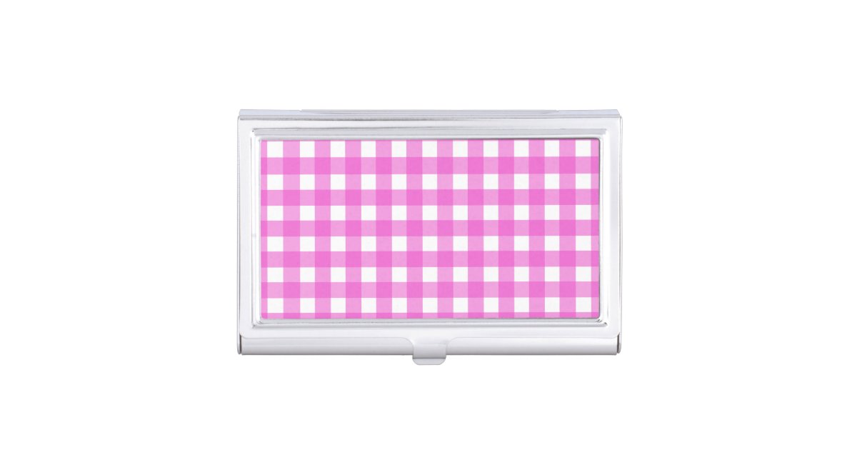 Pink gingham business card case | Zazzle