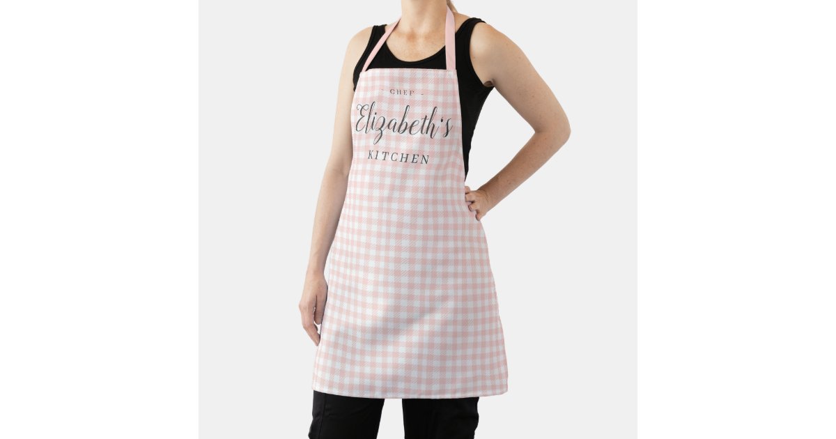 Pink gingham check adult personalized cooking apron | Zazzle