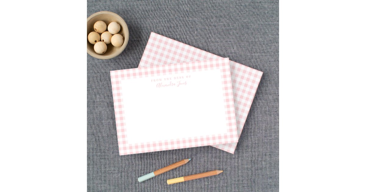 Pink Gingham Check Personal Stationery Note Card | Zazzle