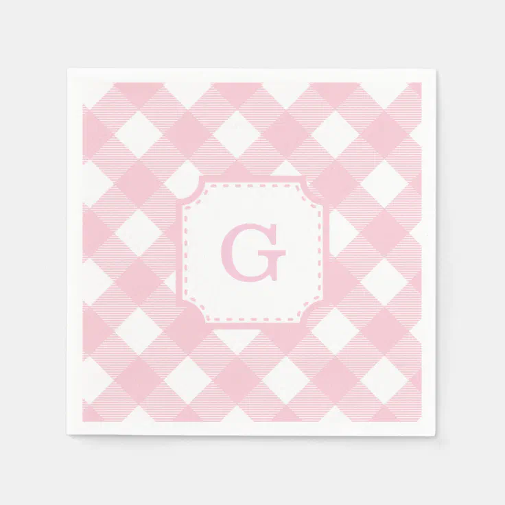 Pink Gingham Checkered Pattern Paper Napkin | Zazzle