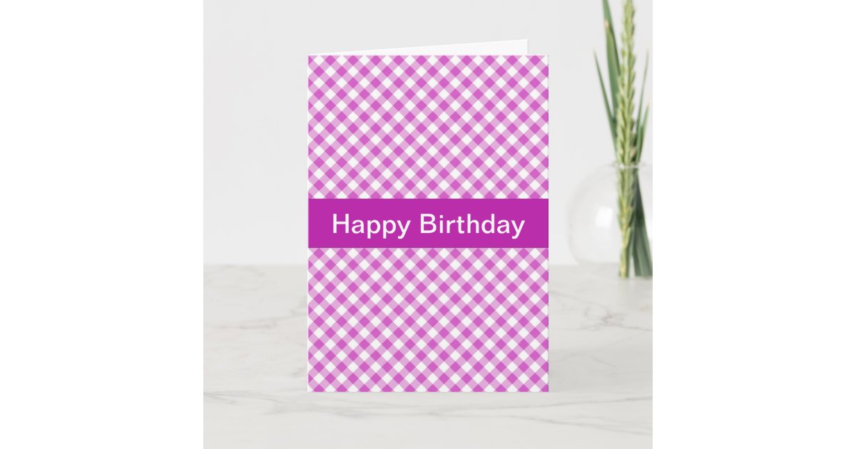 Pink Gingham Custom Birthday Card | Zazzle