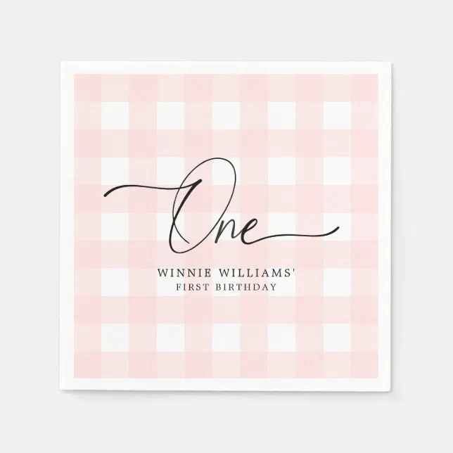 Pink Gingham First Birthday Paper Napkin | Zazzle