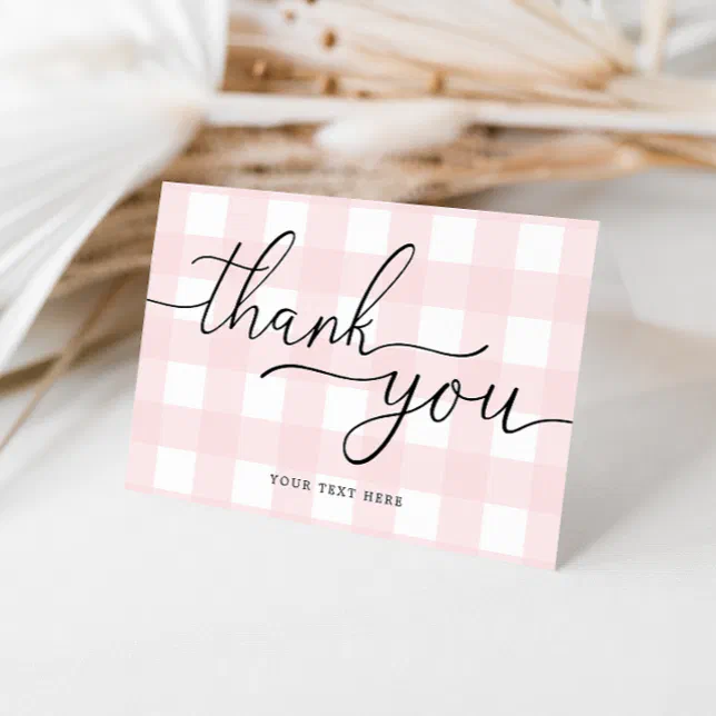 Pink Gingham Folded Thank You Card | Zazzle
