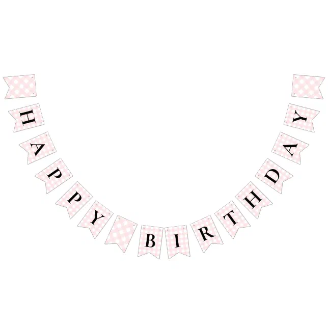 Pink Gingham Happy Birthday Bunting Banner | Zazzle
