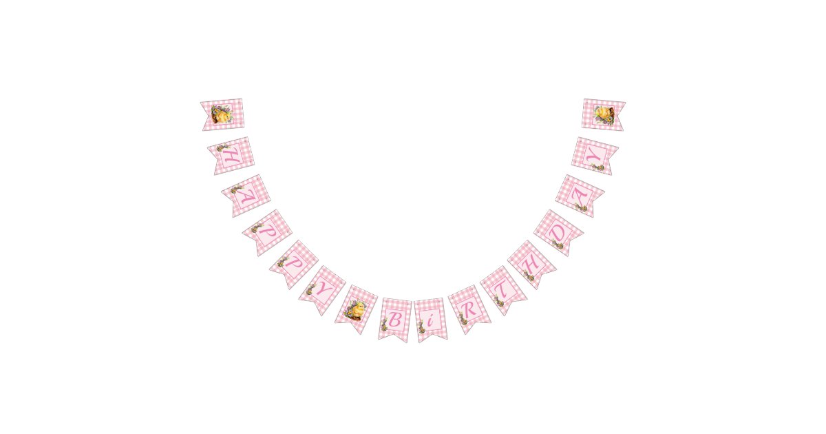 Pink Gingham Happy Birthday Bunting Flags | Zazzle