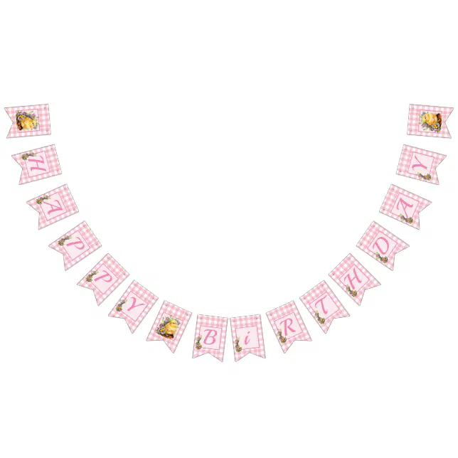 Pink Gingham Happy Birthday Bunting Flags | Zazzle