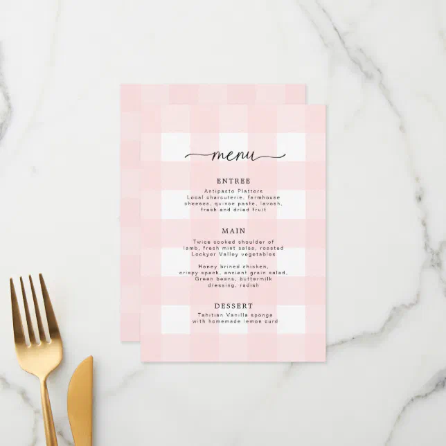 Pink Gingham Menu | Zazzle
