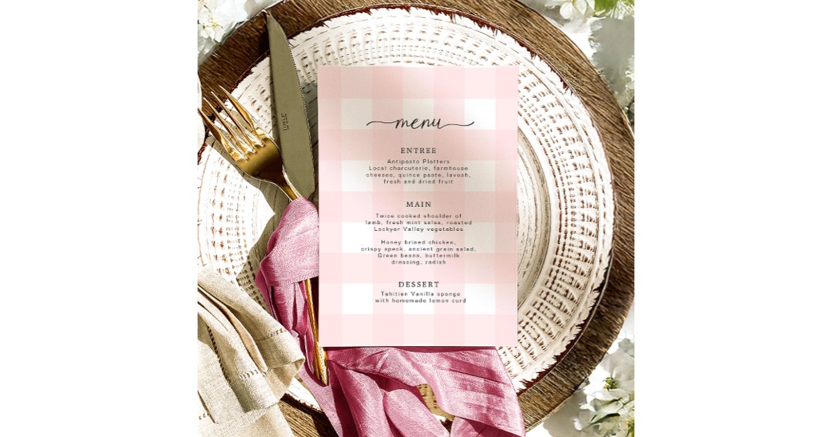 Pink Gingham Menu | Zazzle