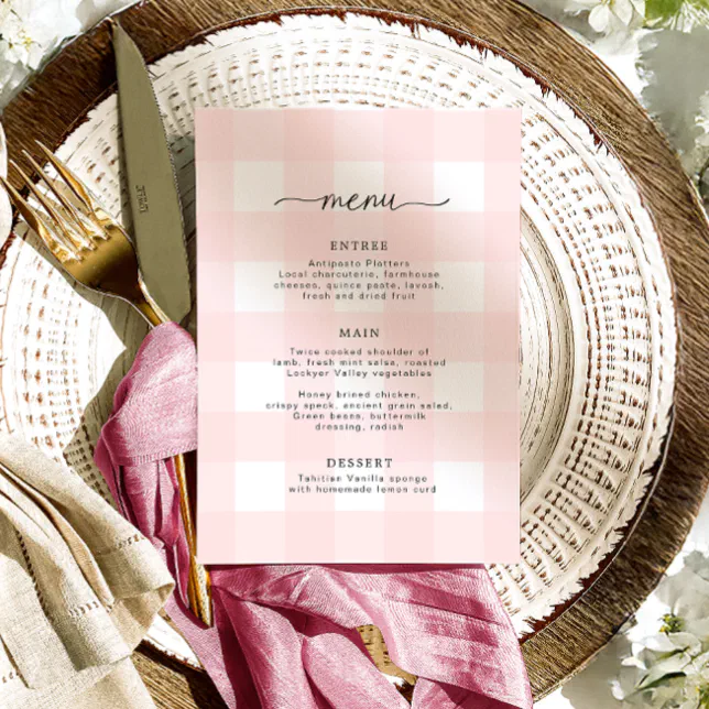 Pink Gingham Menu | Zazzle