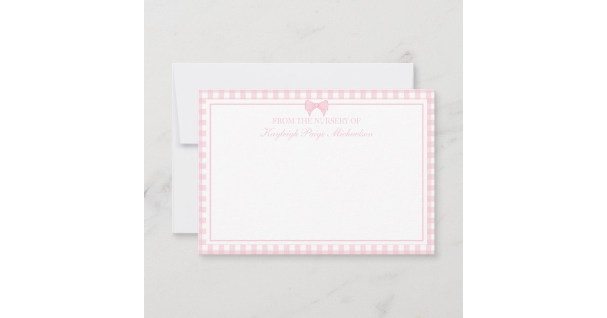 Pink Gingham Pattern with Bow Thank You Card | Zazzle