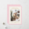 Pink Gingham Plaid Portrait Two Photo Christmas Holiday Card | Zazzle