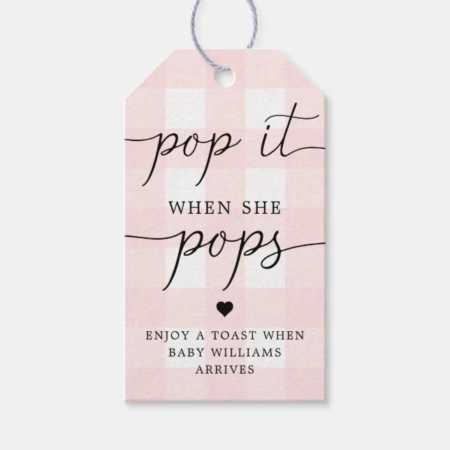 Pink Gingham Pop It When She Pops Favor Tag | Zazzle