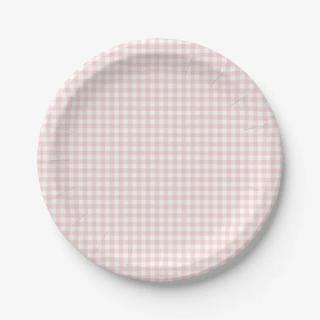 Pink Gingham Spring Birthday Party Paper Plates | Zazzle