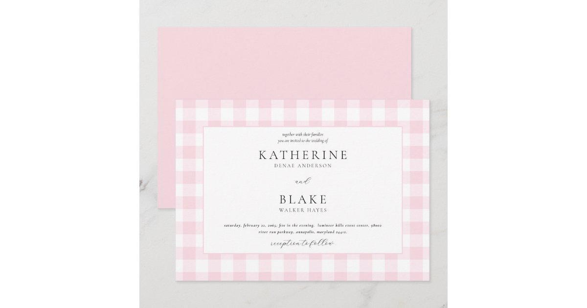 Pink Gingham Wedding Invitation | Zazzle