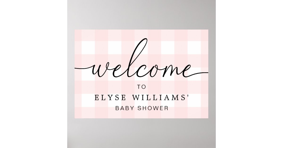 Pink Gingham Welcome Sign Poster | Zazzle