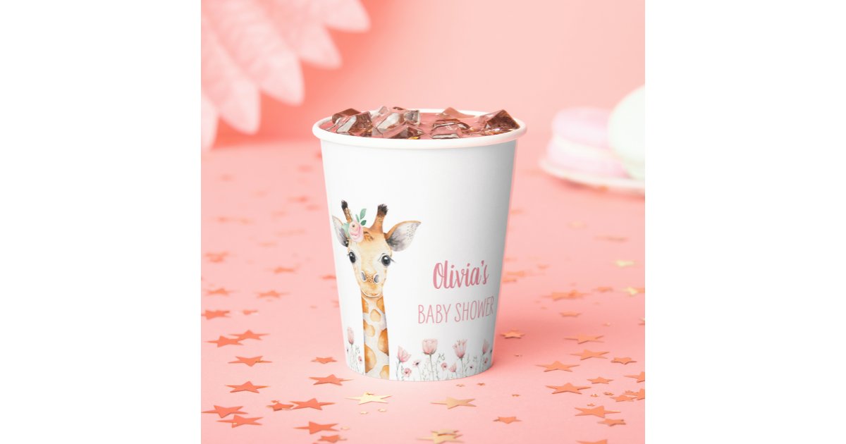 Pink Giraffe Baby Shower Paper Cups | Zazzle