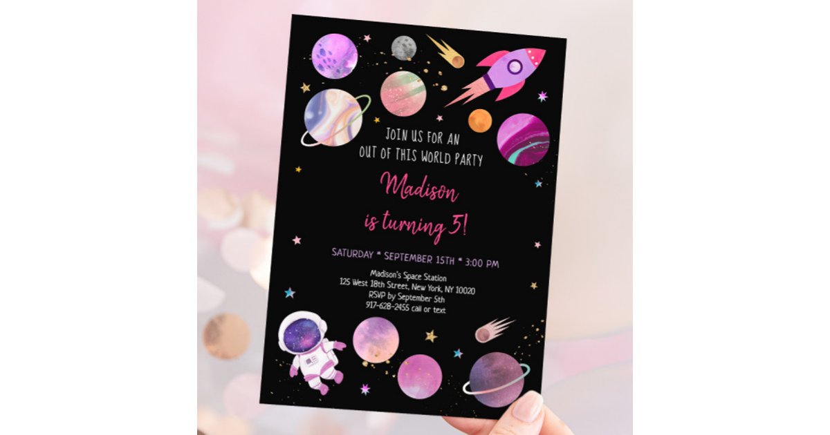Pink Girl Astronaut Space Birthday Invitation | Zazzle