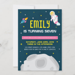 Pink Girl Astronaut Space Birthday Invitation | Zazzle