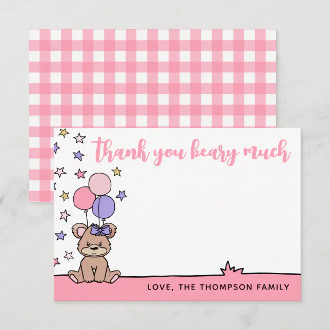 Pink Girl Baby Shower Thank You Beary Much | Zazzle