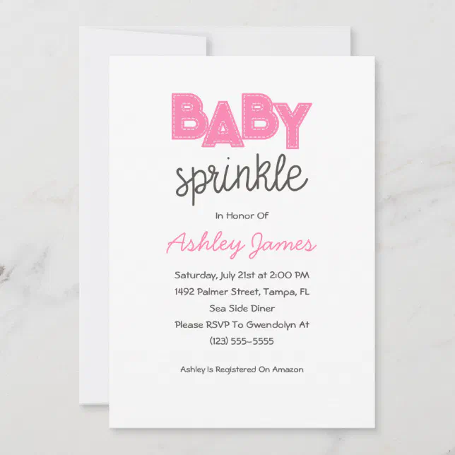 Pink Girl Baby Sprinkle Invitation | Zazzle