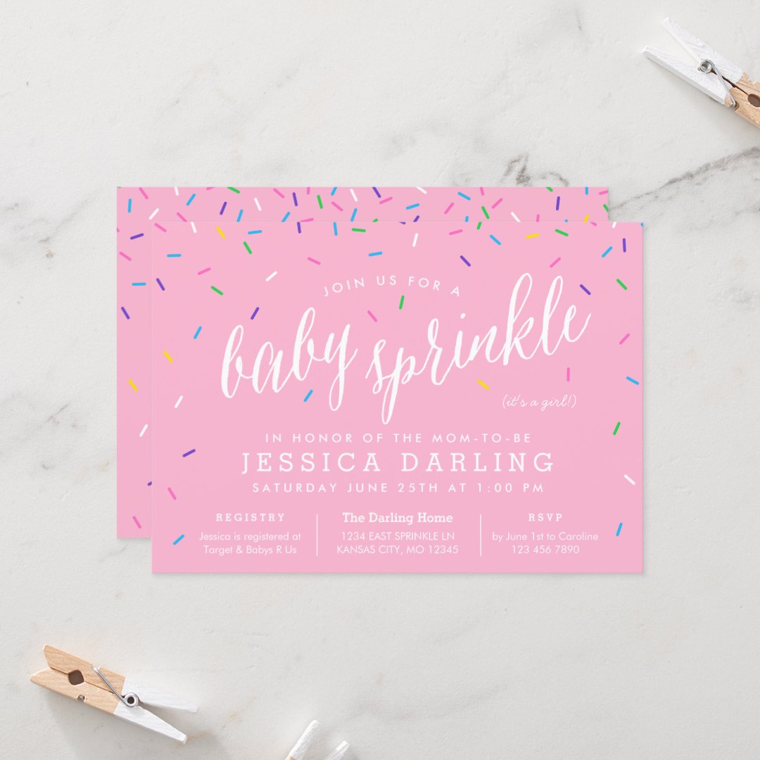 Pink Girl Baby Sprinkle Invitations | Zazzle