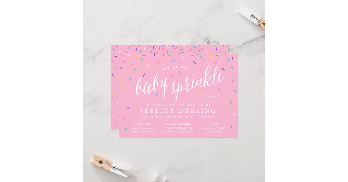 Pink Girl Baby Sprinkle Invitations | Zazzle