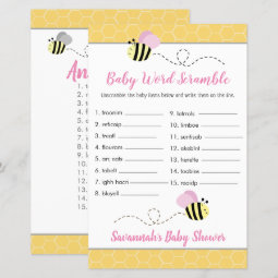 Pink Girl Bee Baby Shower Baby Word Scramble Game | Zazzle