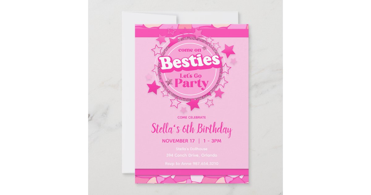 Pink Girl Birthday, Pink Besties Party Invitation | Zazzle