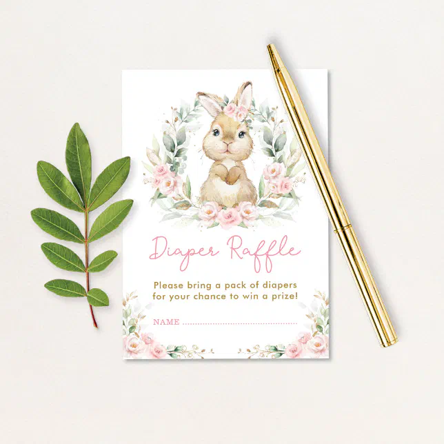 Pink Girl Bunny Rabbit Diaper Raffle Baby Shower Enclosure Card | Zazzle