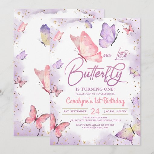 Pink Girl Butterfly Birthday Invitation | Zazzle