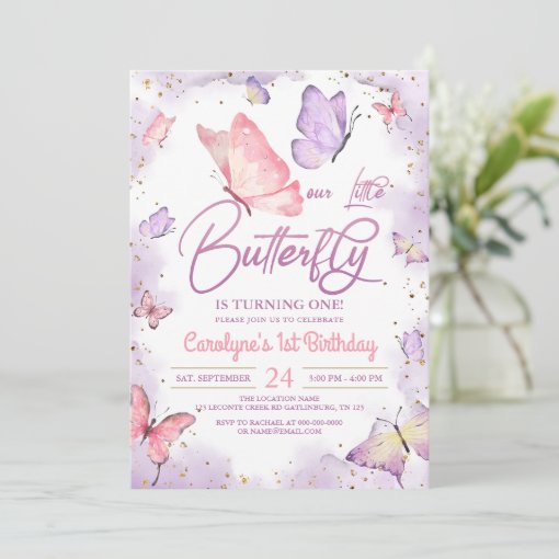 Pink Girl Butterfly Birthday Invitation | Zazzle