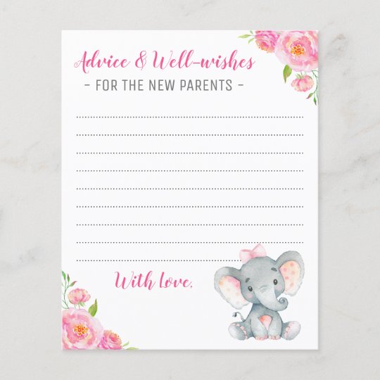 Pink Girl Elephant Shower New Parents Advice Cards | Zazzle.com