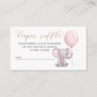 Pink Girl Elephant With Balloon Diaper Raffle Enclosure Card | Zazzle