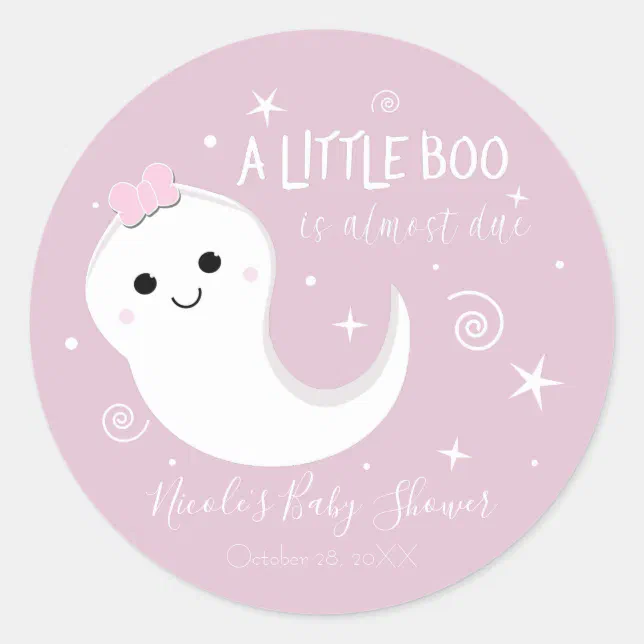 Pink Girl Ghost BOO Halloween Baby Shower Classic Round Sticker | Zazzle