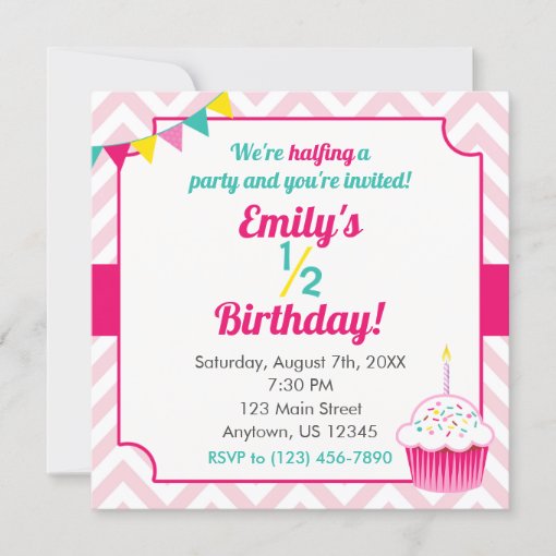 Pink Girl Half Birthday Photo Invitation | Zazzle