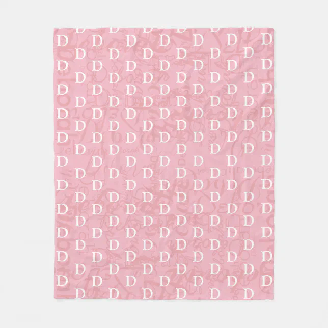 pink girl name & initial (monogram) pattern fleece blanket | Zazzle