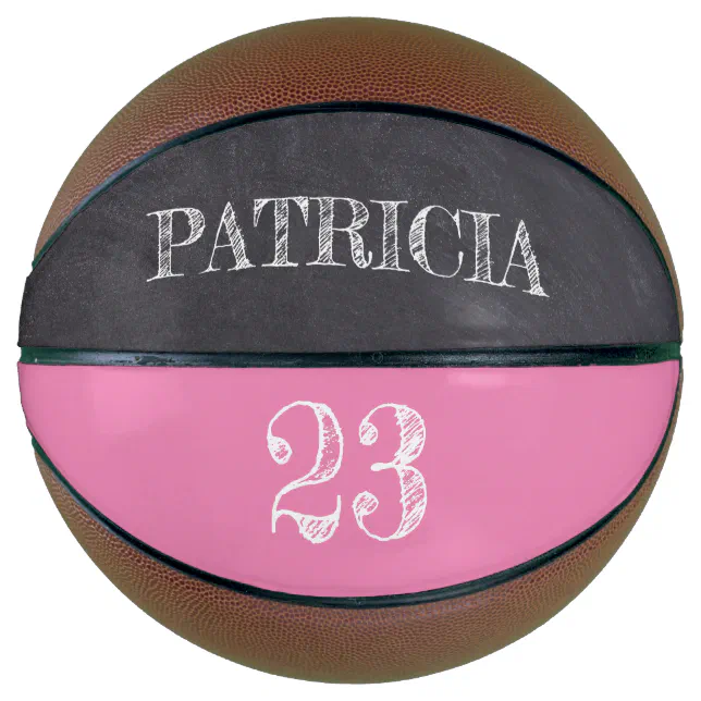 Pink Girl Name sport number Chalkboard etching Basketball | Zazzle