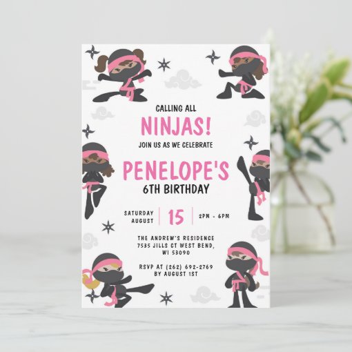 Pink Girl Ninja Warrior Karate Birthday Invitation | Zazzle