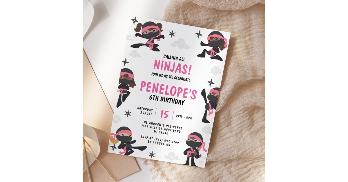 Pink Girl Ninja Warrior Karate Birthday Invitation | Zazzle