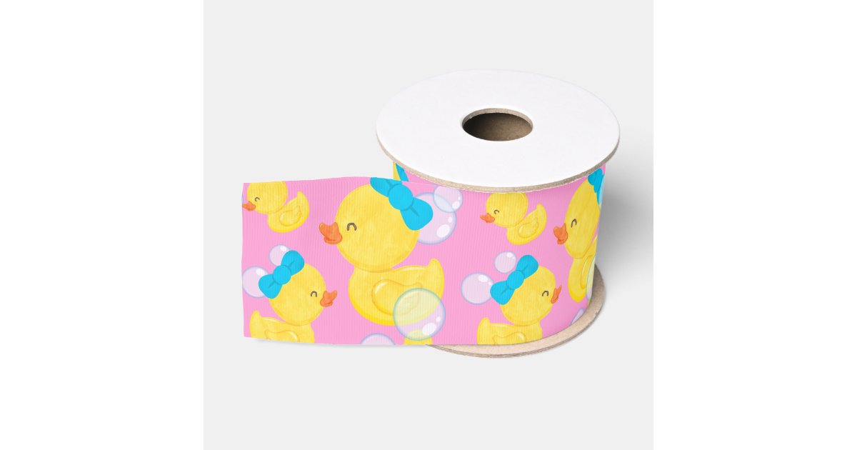 Pink Girl Rubber Ducky Grosgrain Ribbon | Zazzle