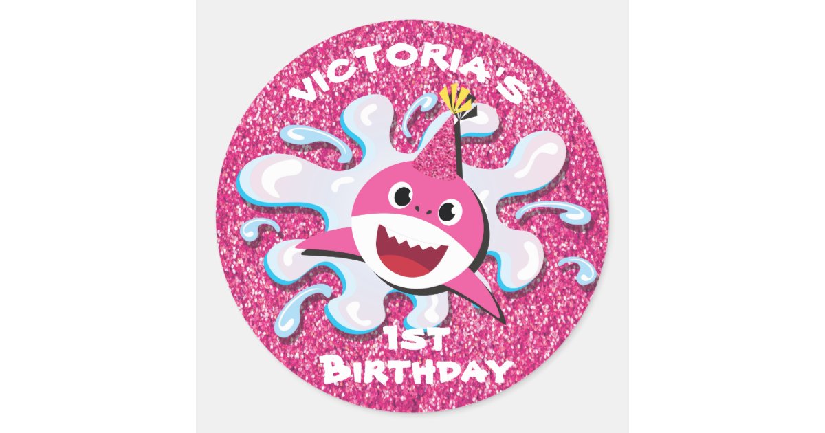 Pink Girl Shark glitter stickers | Zazzle