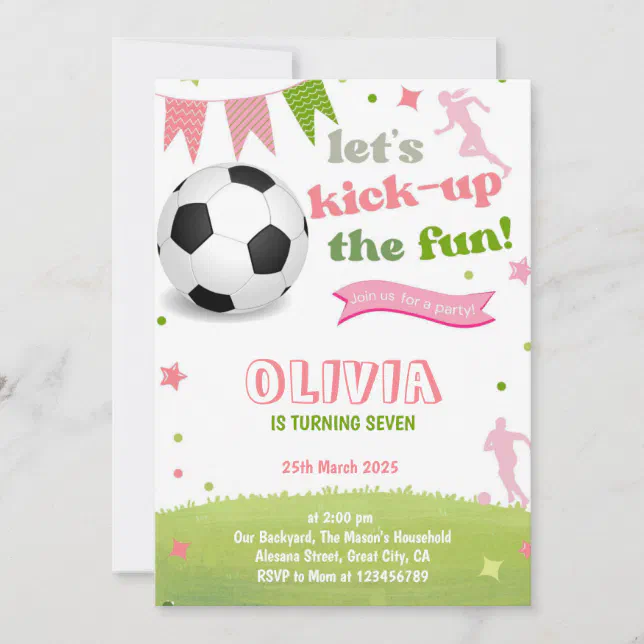 Pink Girl Soccer Birthday Invitation Football Card | Zazzle