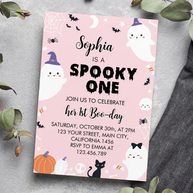 Pink Girl Spooky One Ghost Birthday Invitation | Zazzle