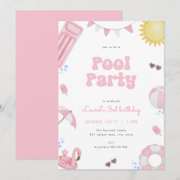 Pink Girl Summer Pool Party Birthday Invitation | Zazzle