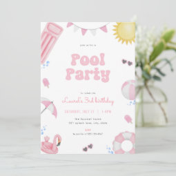 Pink Girl Summer Pool Party Birthday Invitation | Zazzle