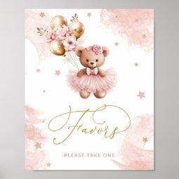 Pink Girl Teddy Bear Baby Shower Favors Poster | Zazzle