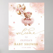 Pink Girl Teddy Bear Baby Shower Welcome Poster | Zazzle